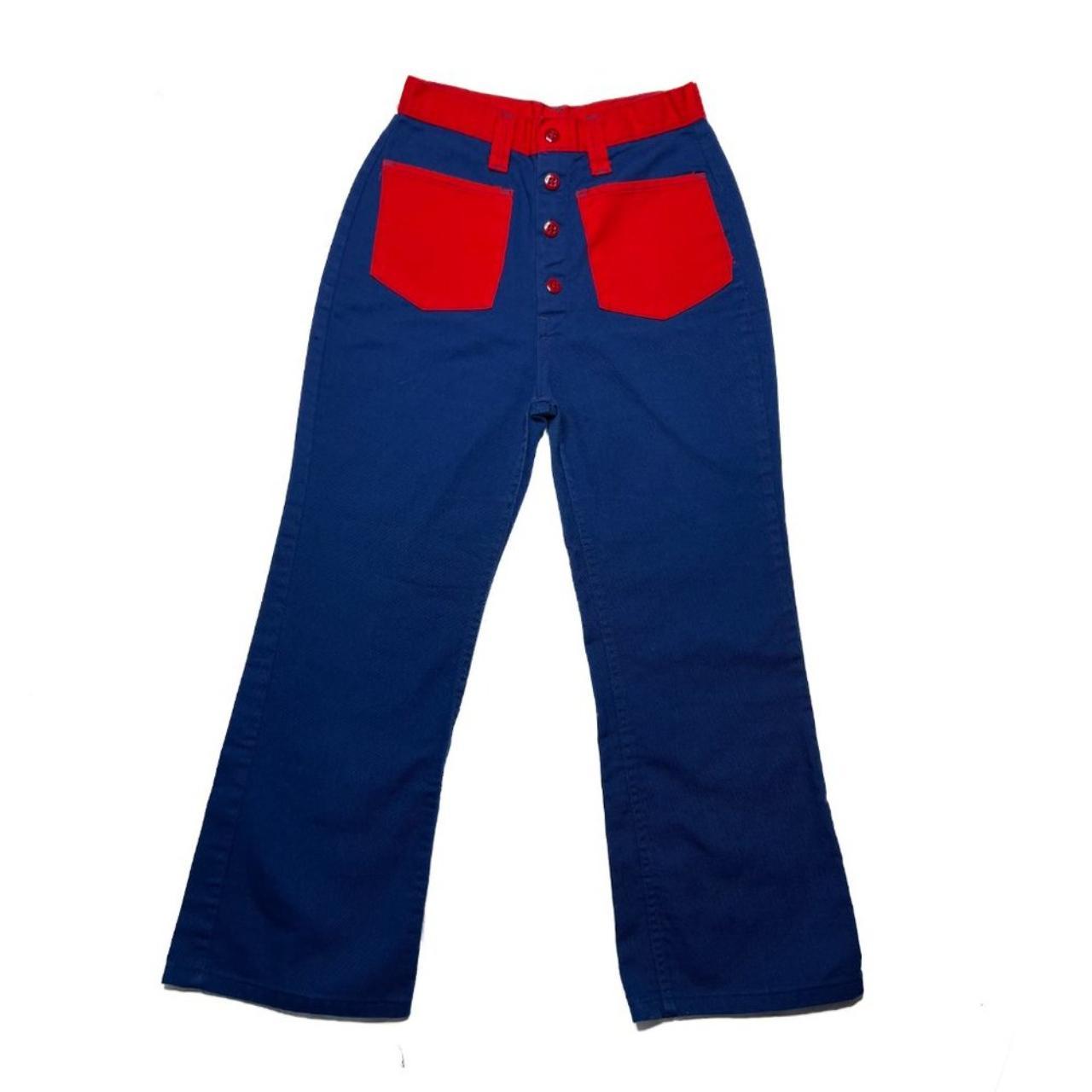 Vintage 1970s Pants Bright blue pants with a red... - Depop