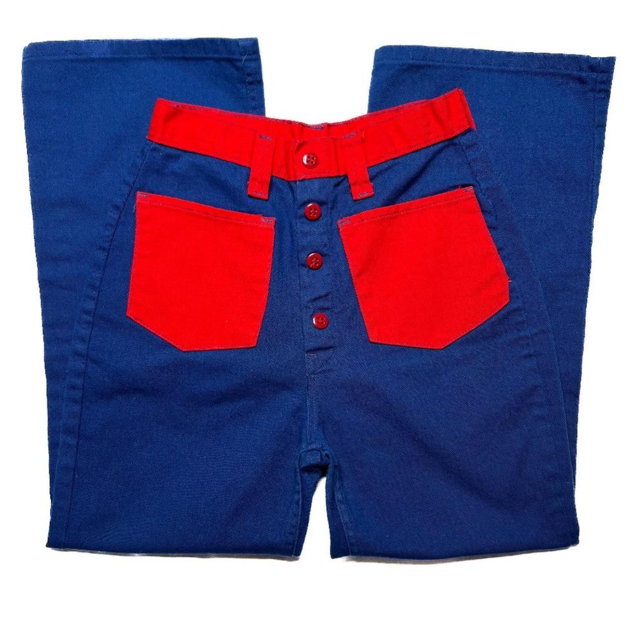 Vintage 1970s Pants Bright blue pants with a red... - Depop