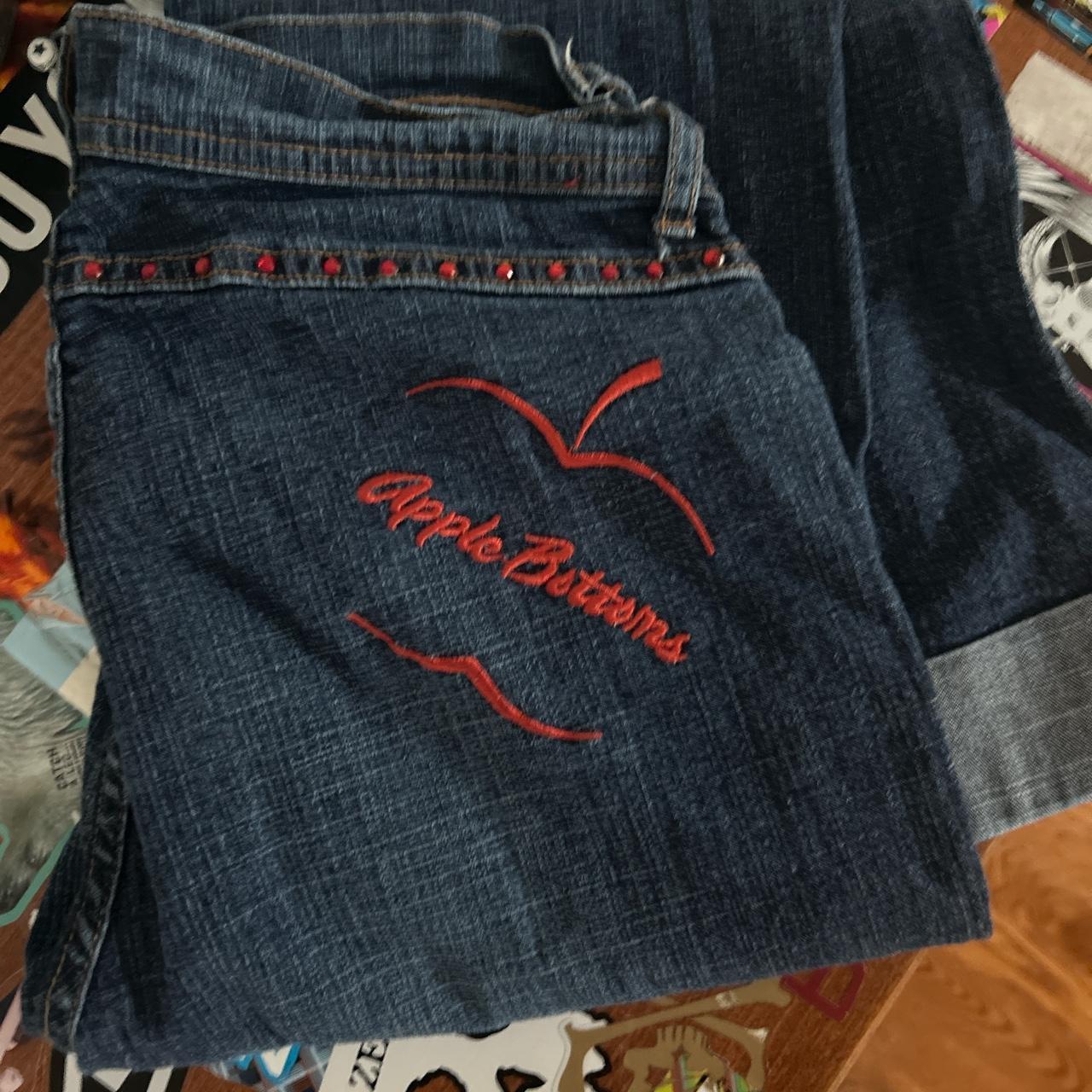 Super cute apple bottom jeans! Rhinestones around... - Depop