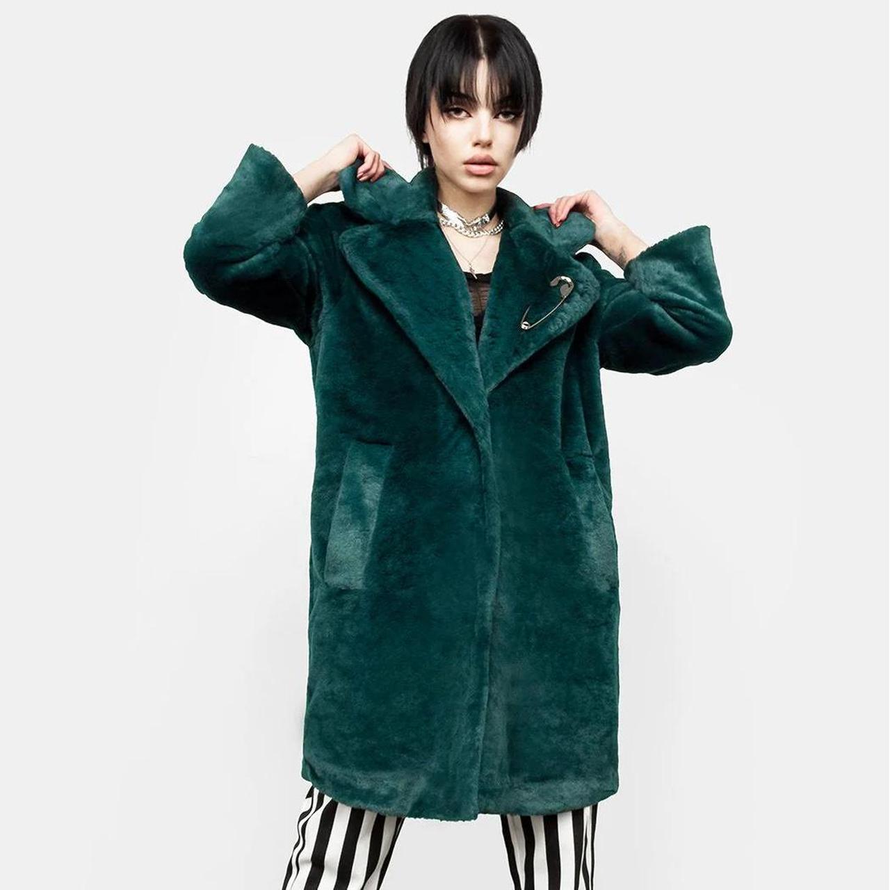 Disturbia Green faux fur coat with a long, oversized... - Depop