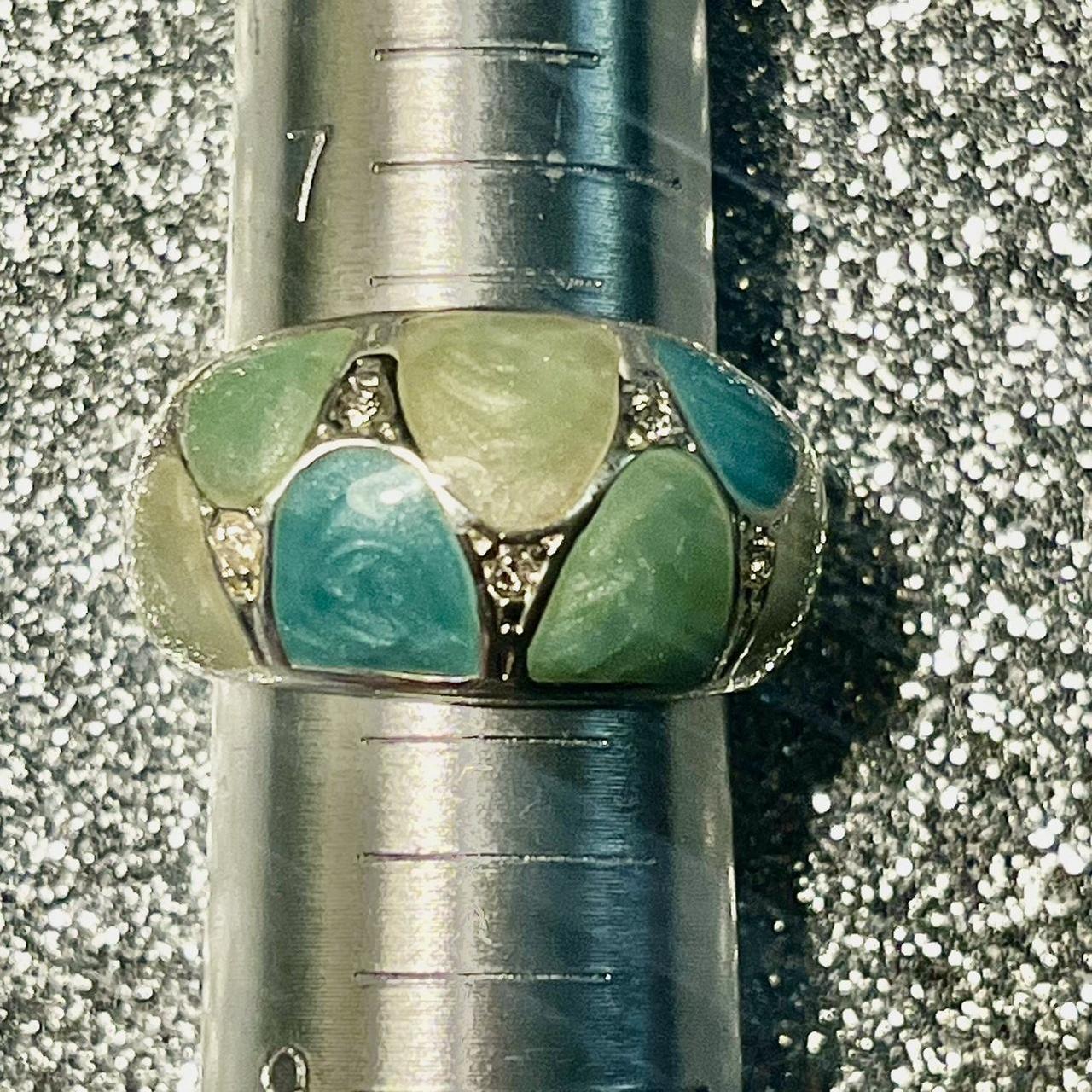 VINTAGE ENAMEL NRT RING SILVER PLATED COCKTAIL... | Depop