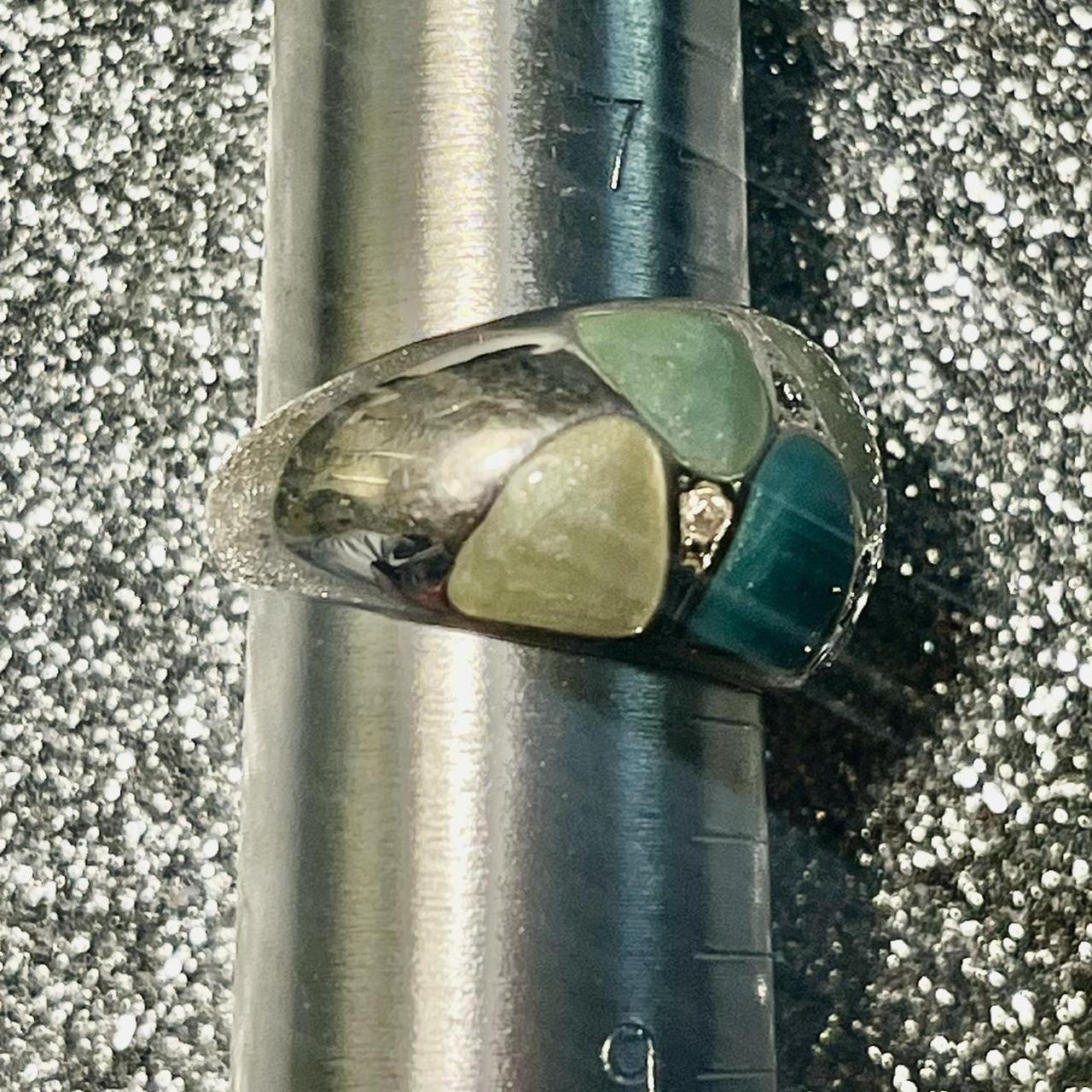 VINTAGE ENAMEL NRT RING SILVER PLATED COCKTAIL... | Depop