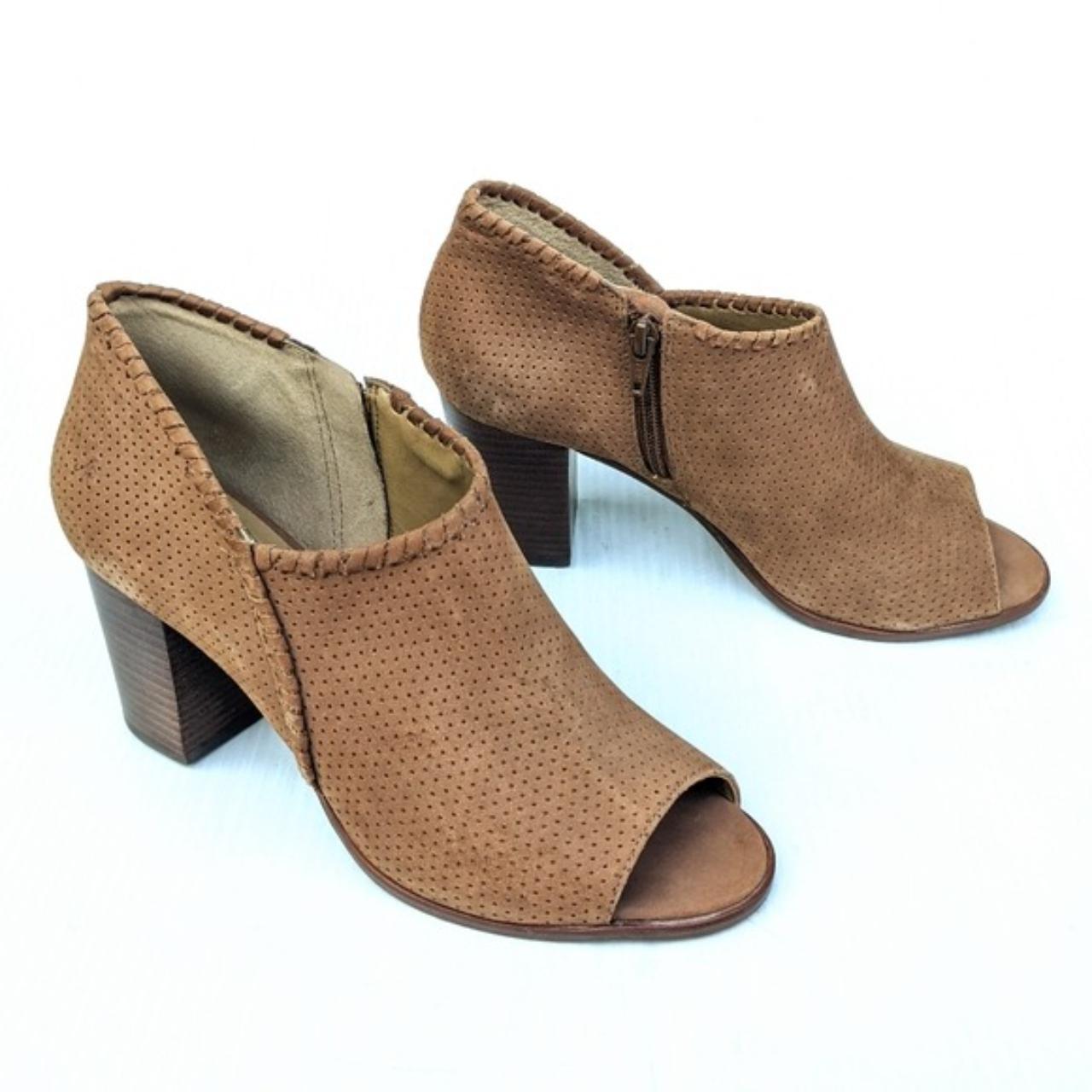 Camel Suede Peep Camel Open Toe Booties Donna Camel Suede Tassel Peep ...