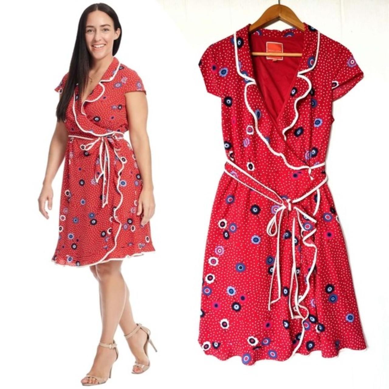 MODCLOTH Red Floral Dotted Daytime Dapper True Wrap... | Depop