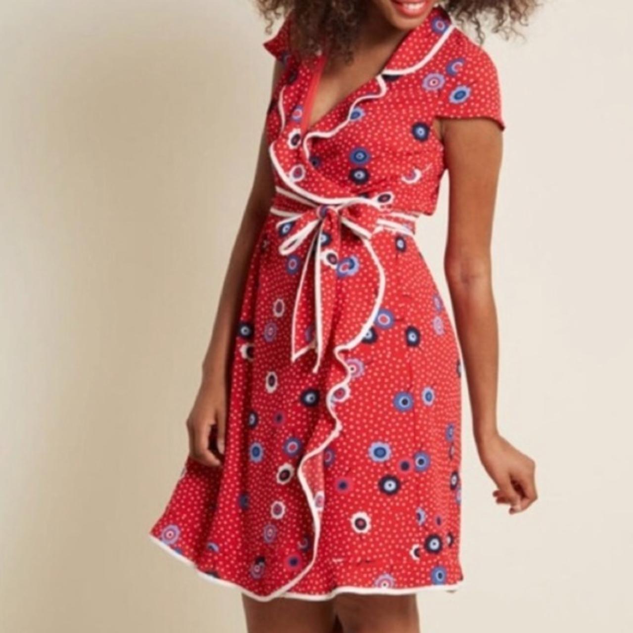 MODCLOTH Red Floral Dotted Daytime Dapper True Wrap... | Depop