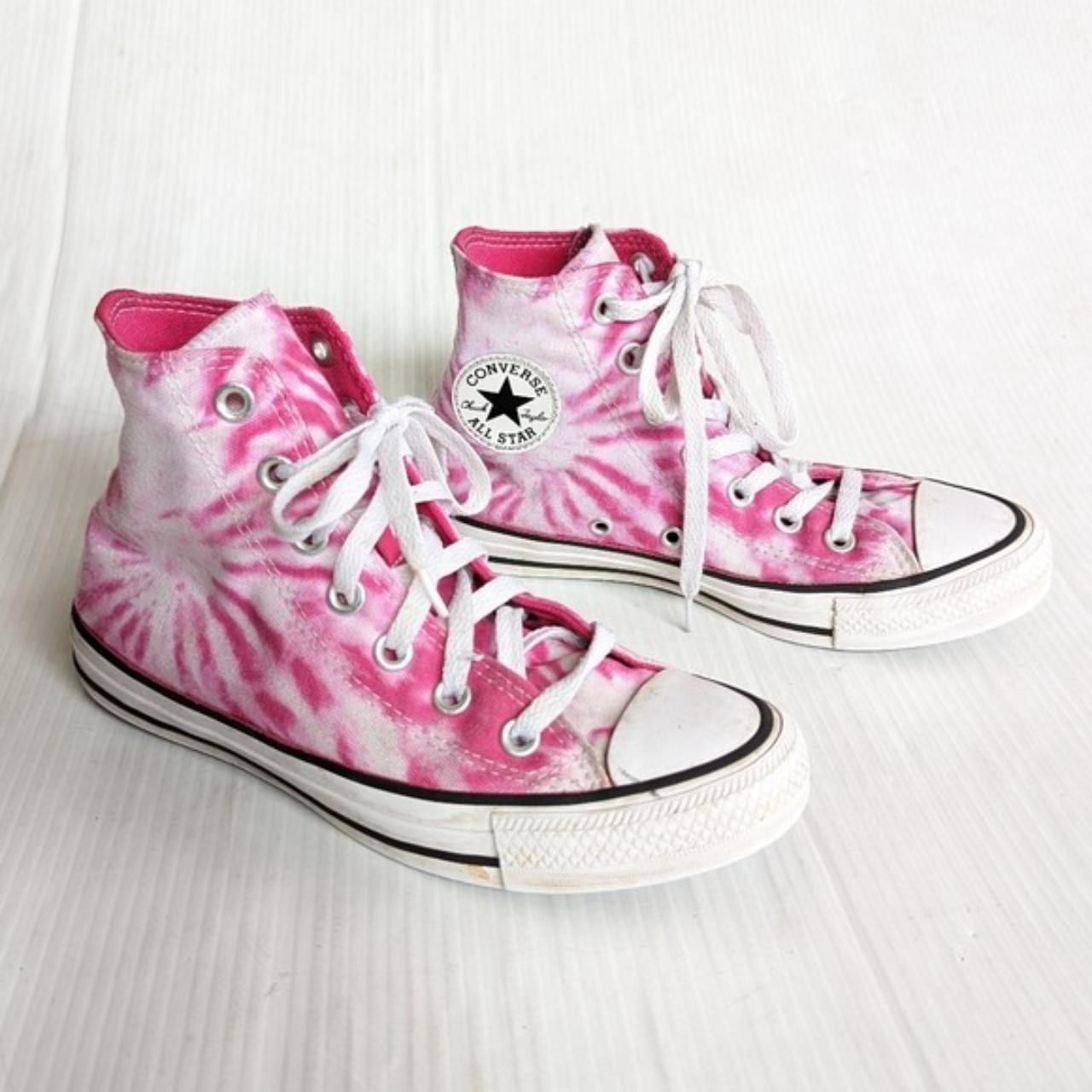 CONVERSE pink white tie dye high top Chuck Taylors. Depop