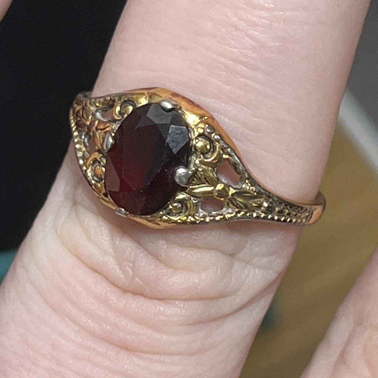 Gold size 8.5 genuine garnet ring | Depop