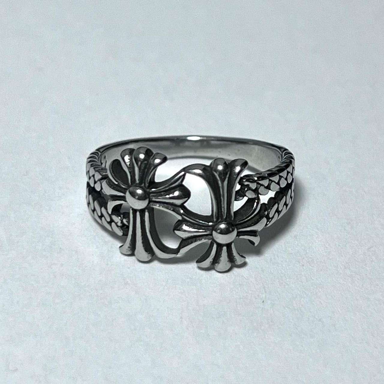 Silver Double Cross Stainless Steel Ring - FREE... - Depop