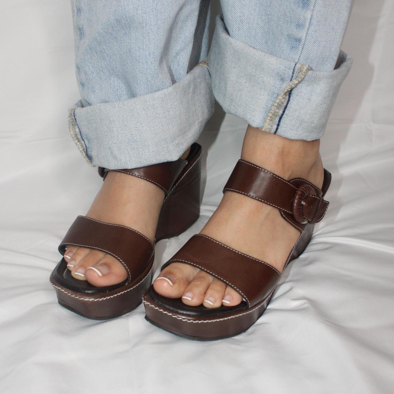 Donald Pliner brown platform sandals with buckles... - Depop