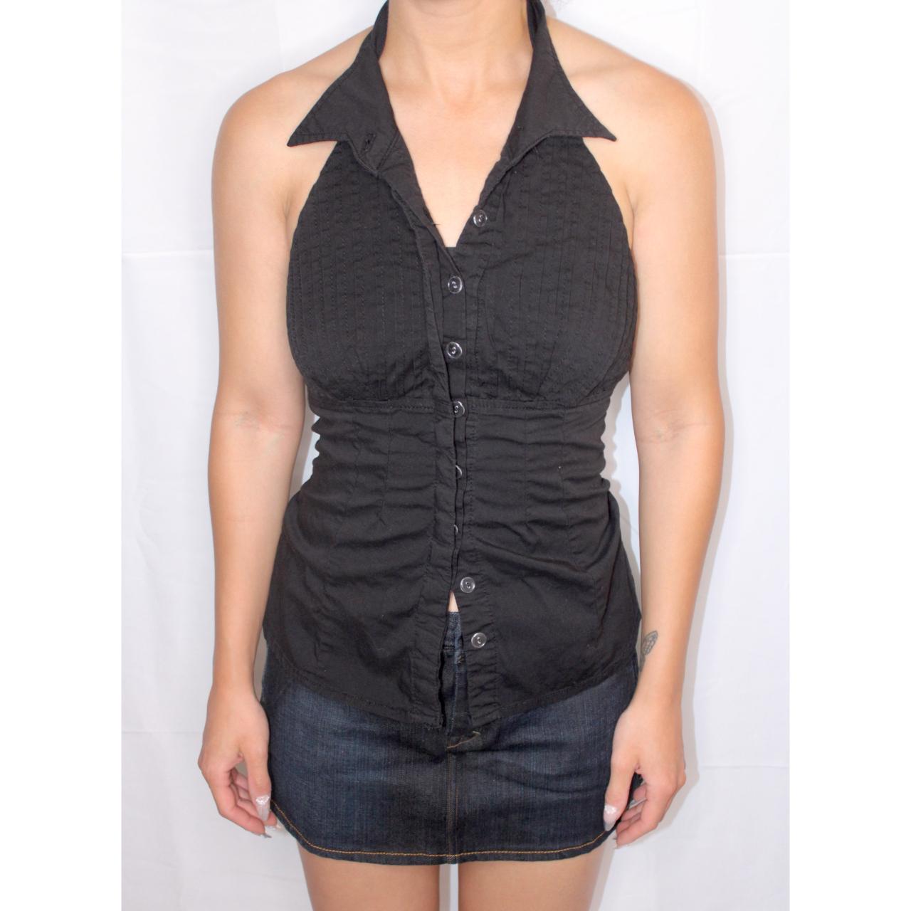 Y2K black button up halter top *not jaded london,... - Depop
