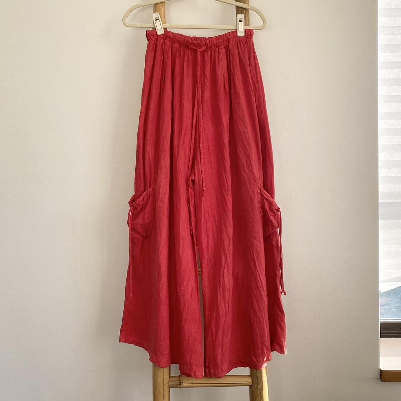 This is a pair of very wide leg red linen pants.... - Depop