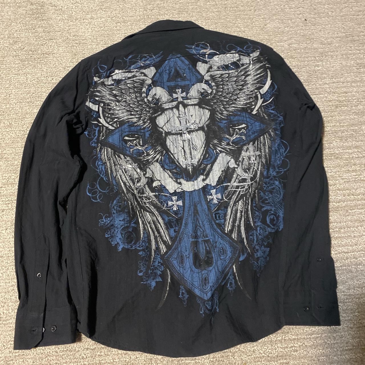 crazy textured button up affliction type mma elite... - Depop