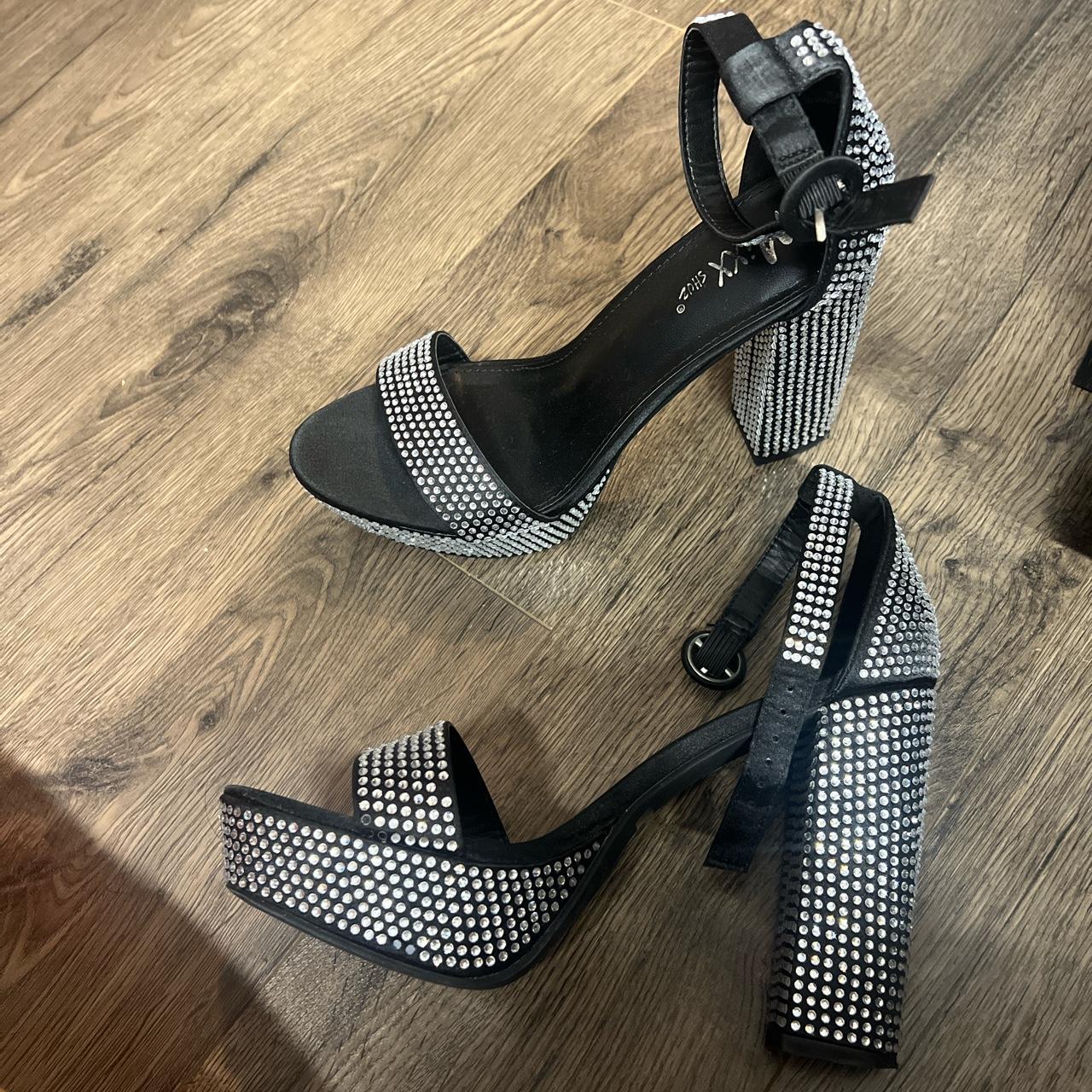 Mixx Shuz black embellished heels Worn once for a... - Depop
