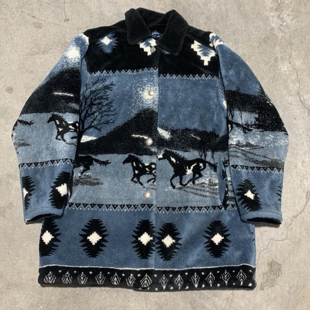 Vintage 90s Blue Denali Aztec Western Cowboy Tribal... | Depop