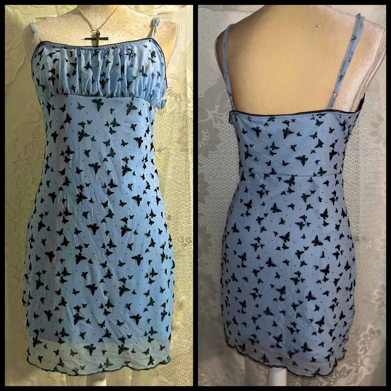 Adorable blue butterfly mini dress Scrunched bust... - Depop