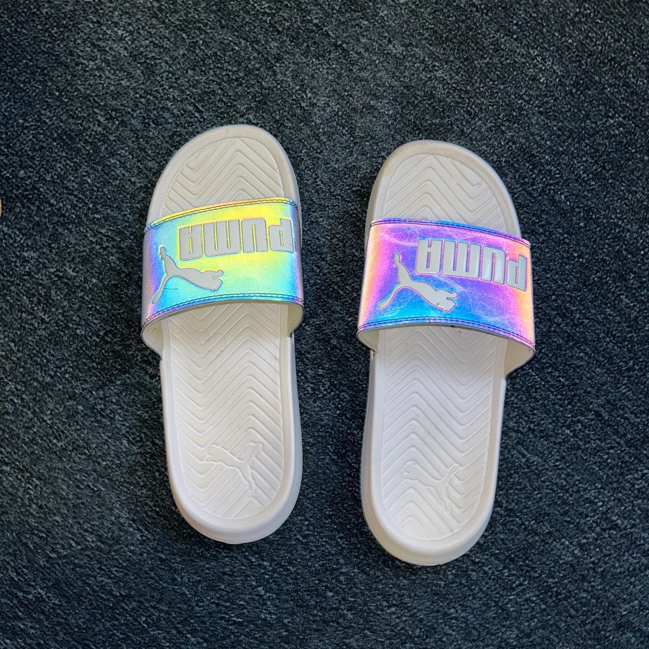 Reflective puma slides - Depop