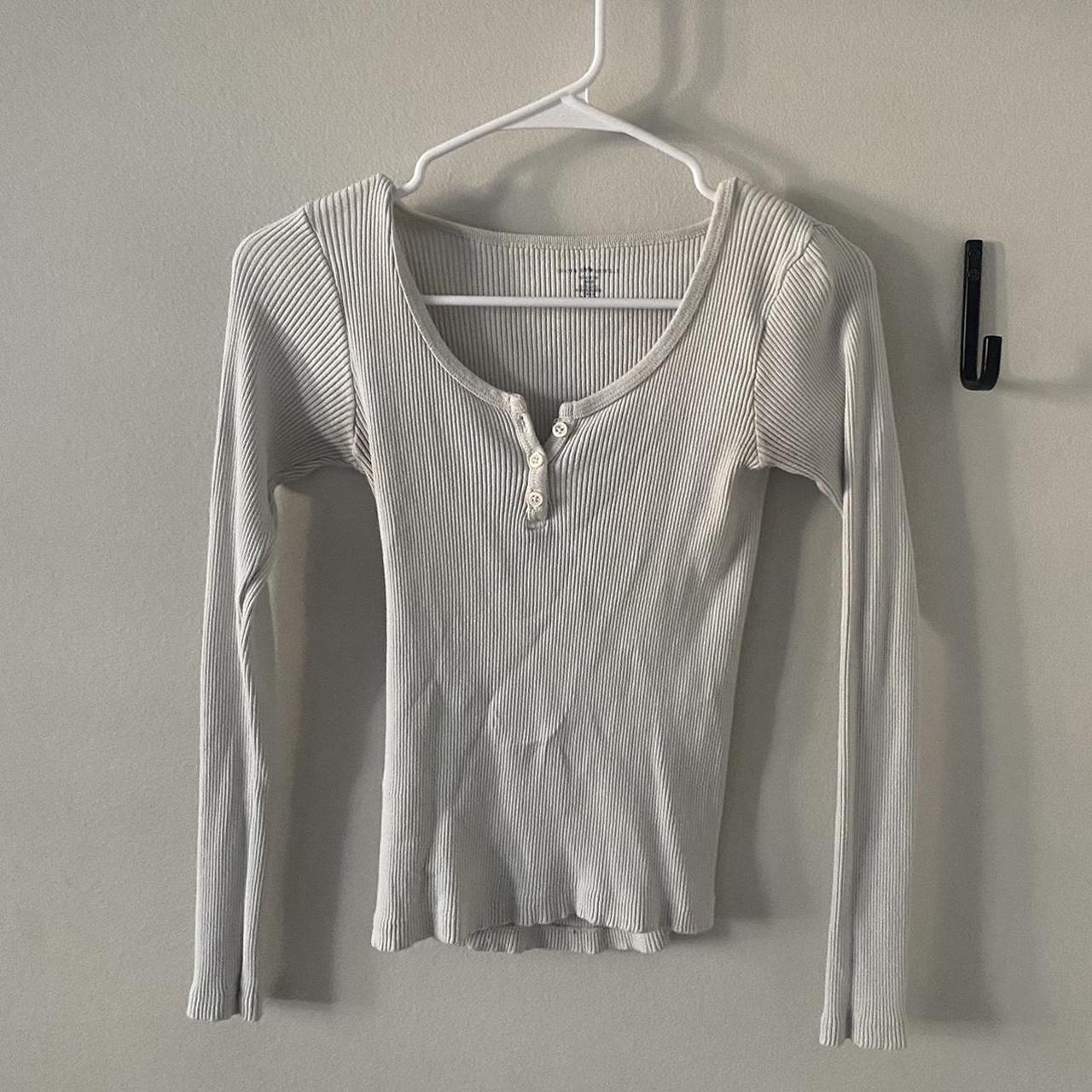 brandy white henley long sleeve ribbed material... - Depop