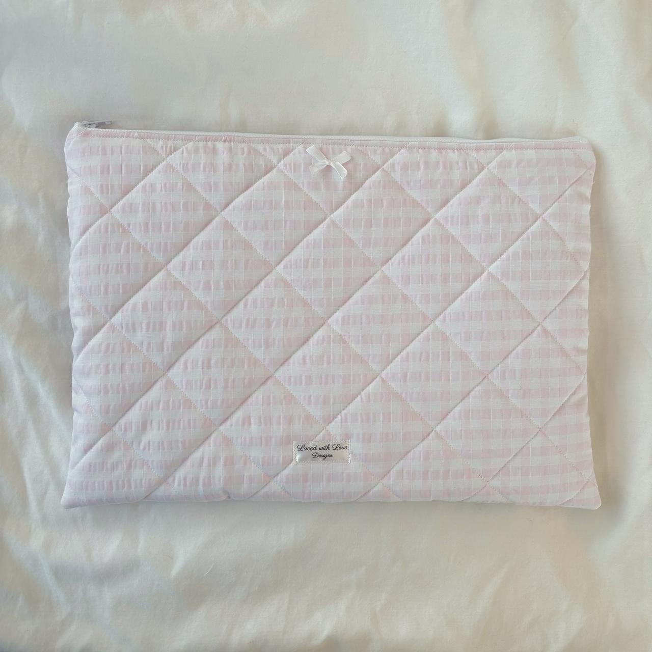Beautiful Handmade Quilted Laptop Sleeve- Baby Pink... - Depop