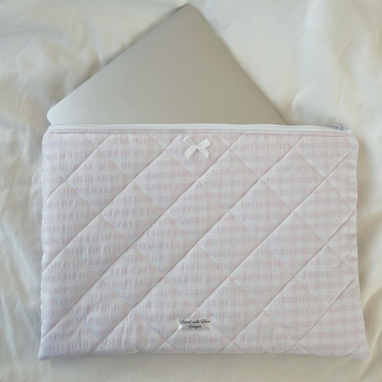 Beautiful Handmade Quilted Laptop Sleeve- Baby Pink... - Depop