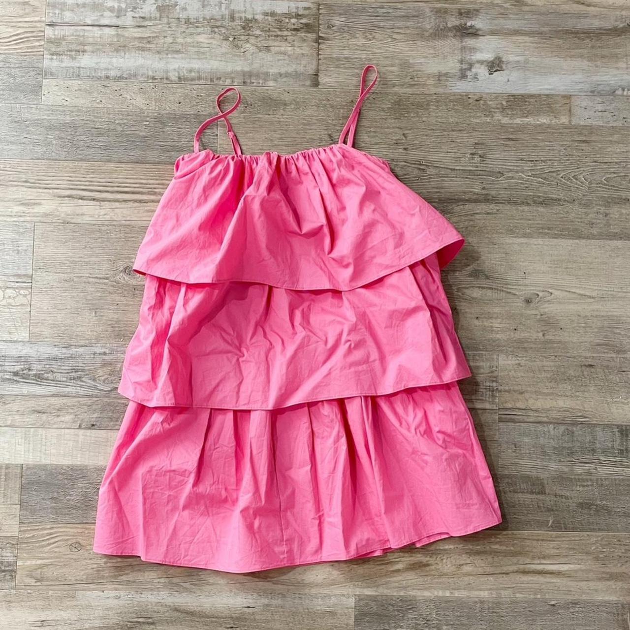 pink ruffle mini dress never worn size small bought... - Depop