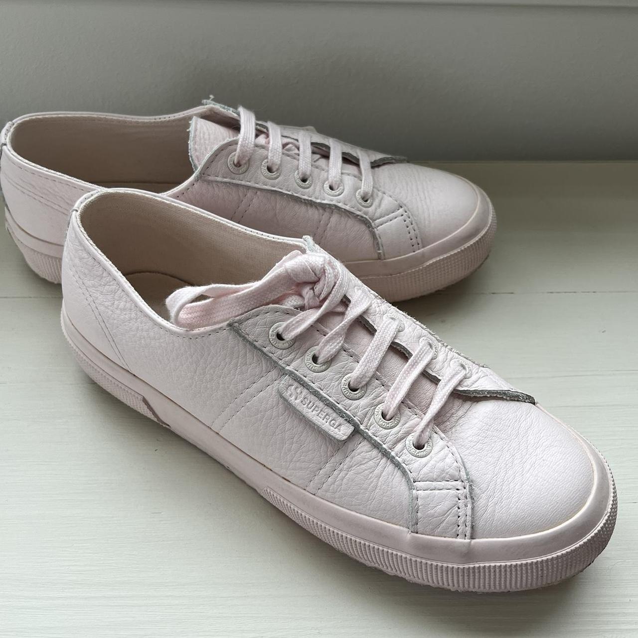pink leather superga sneaker shoes worn like four... - Depop