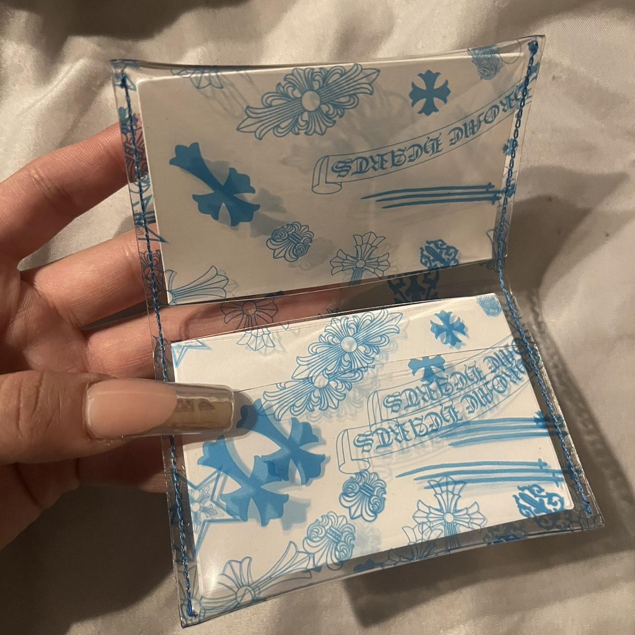 blue chrome heart card wallet never used!! still in... - Depop