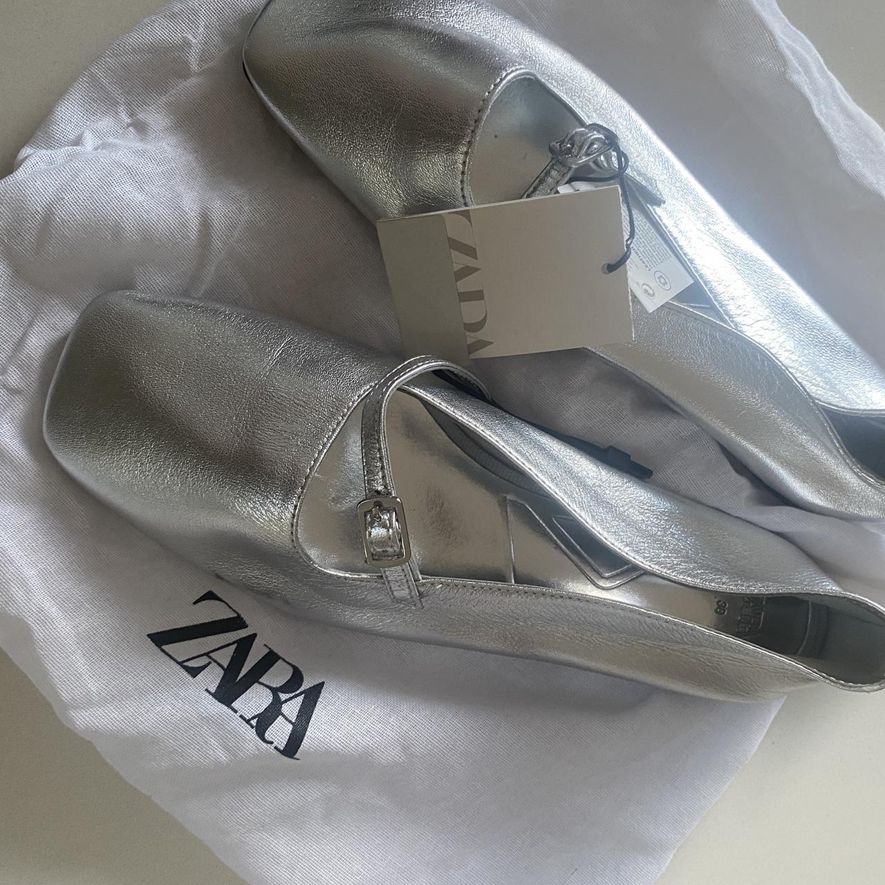 Zara silver ballet flats with cute front strap.... - Depop