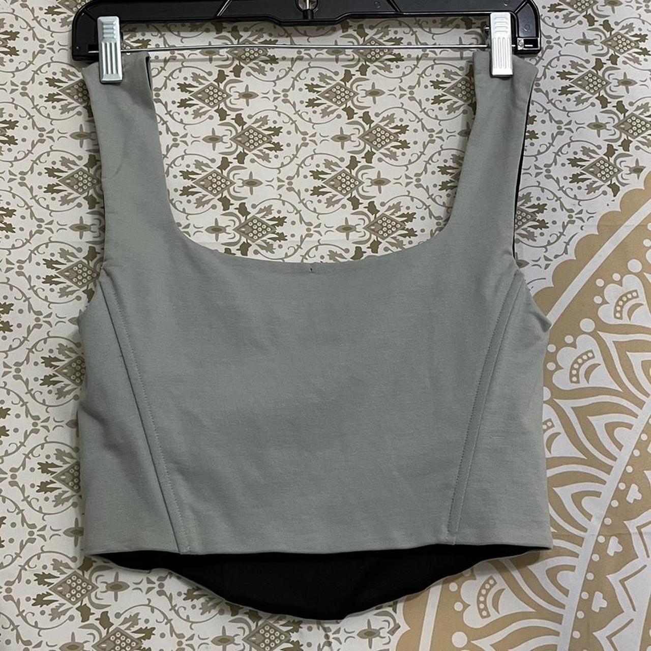 sage square neck cropped corest Boning along the... - Depop