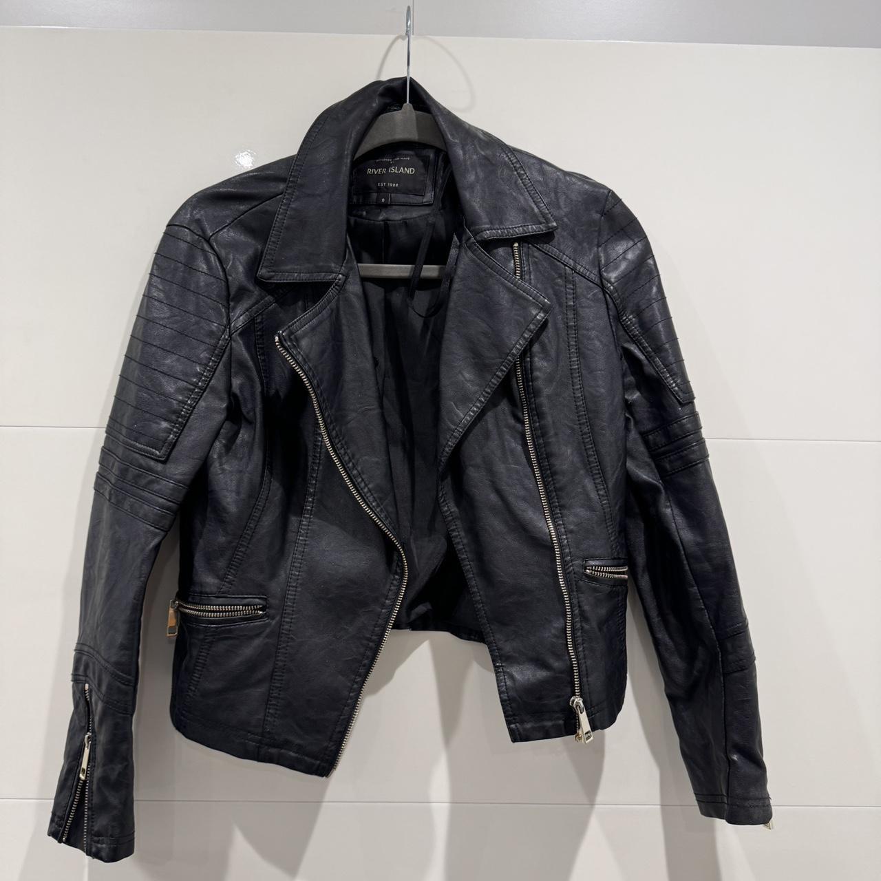 River Island black leather jacket, worn twice size... | Depop