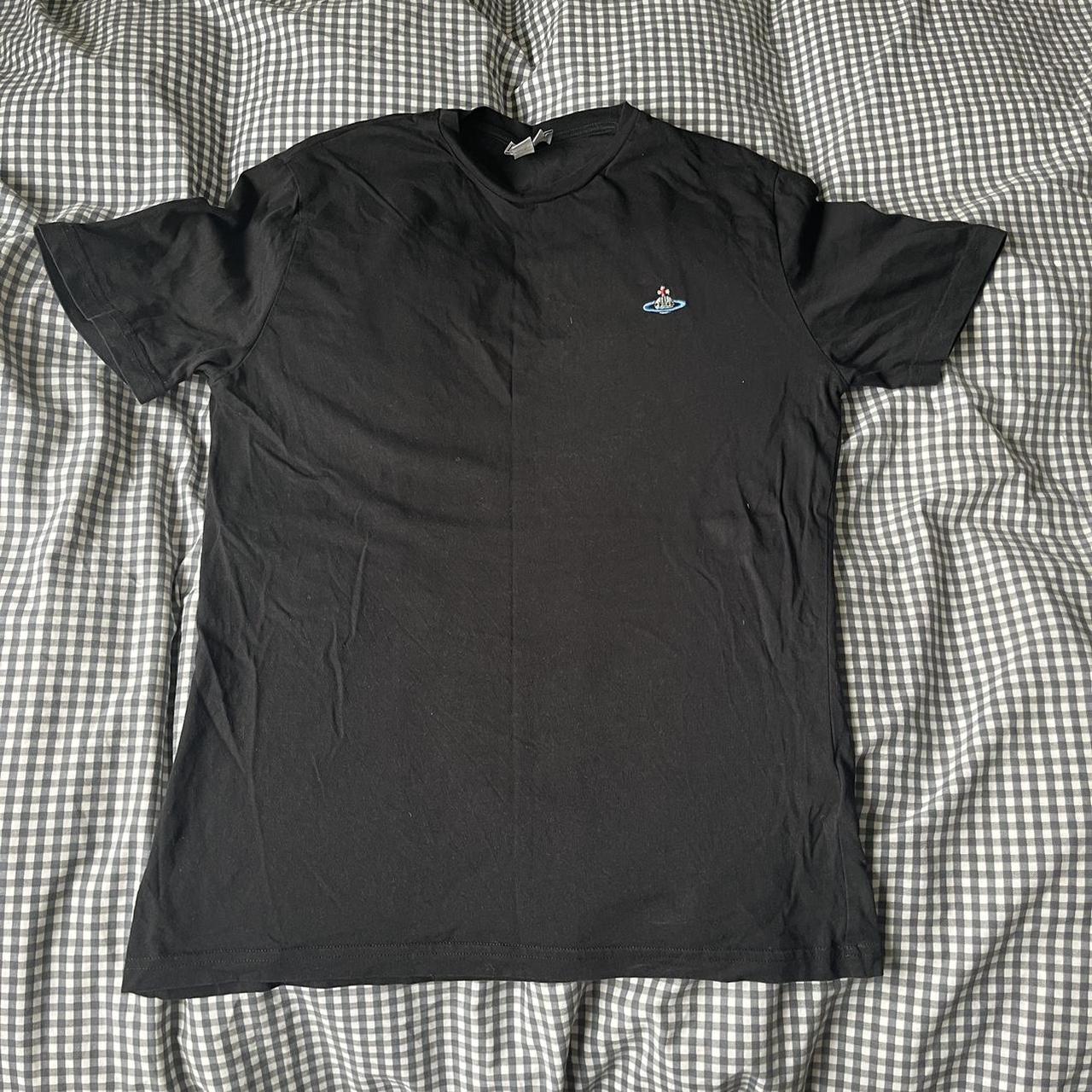 Black Vivienne Westwood tee with orb logo stitched... - Depop