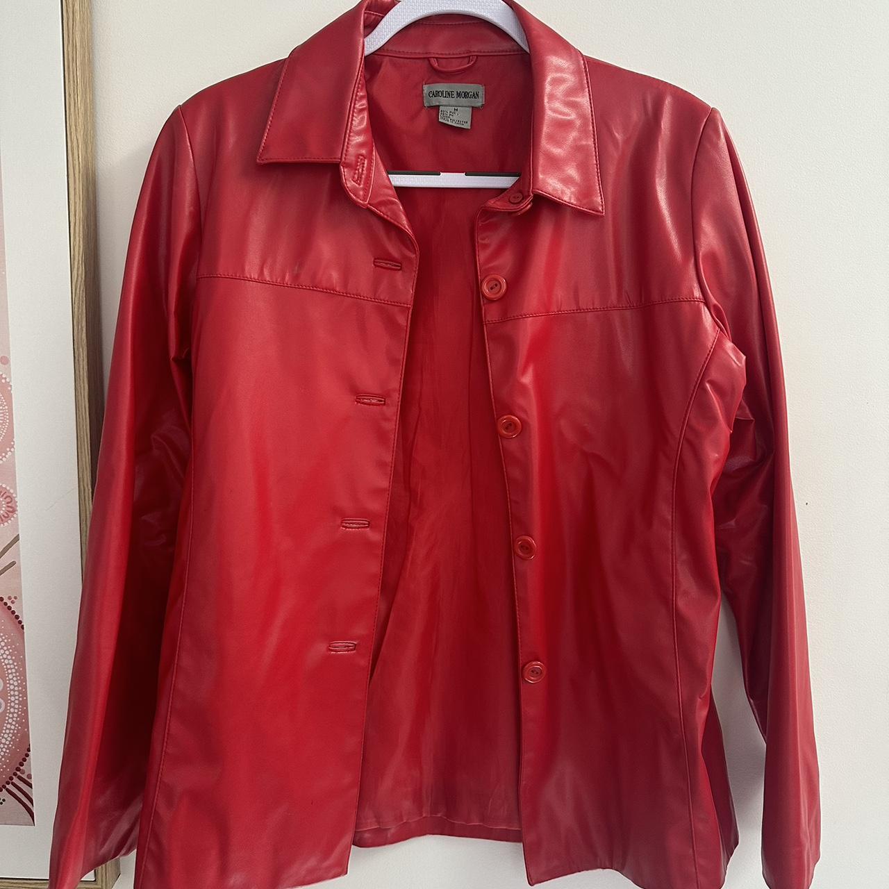 Vintage Caroline Morgan red faux leather jacket in... - Depop