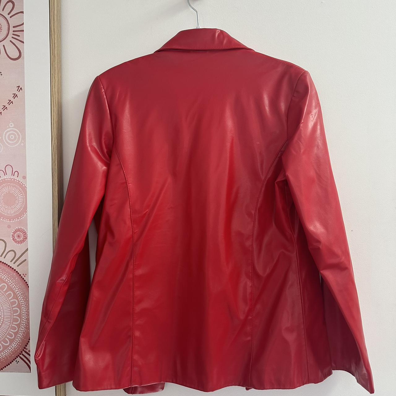 Vintage Caroline Morgan red faux leather jacket in... - Depop