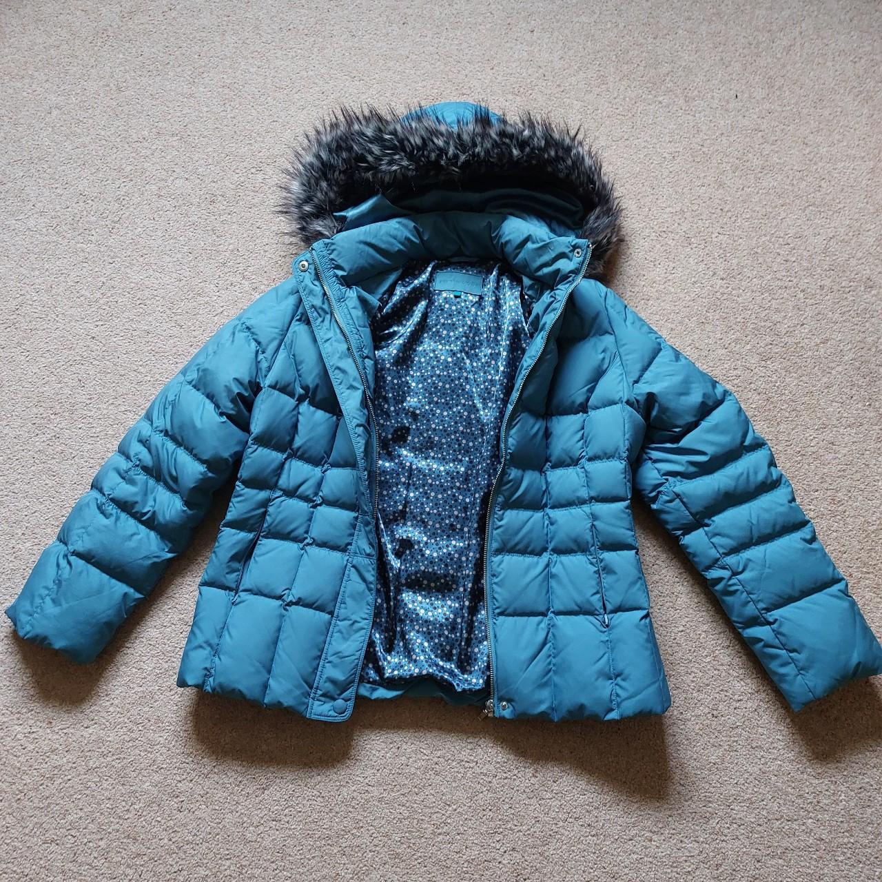 Teal green qulited down jacket . Detached hood with... - Depop