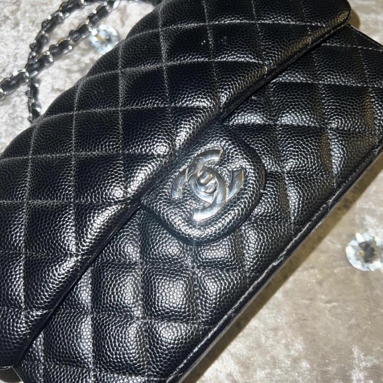 Black Chanel Medium Flap Bag with silver... - Depop