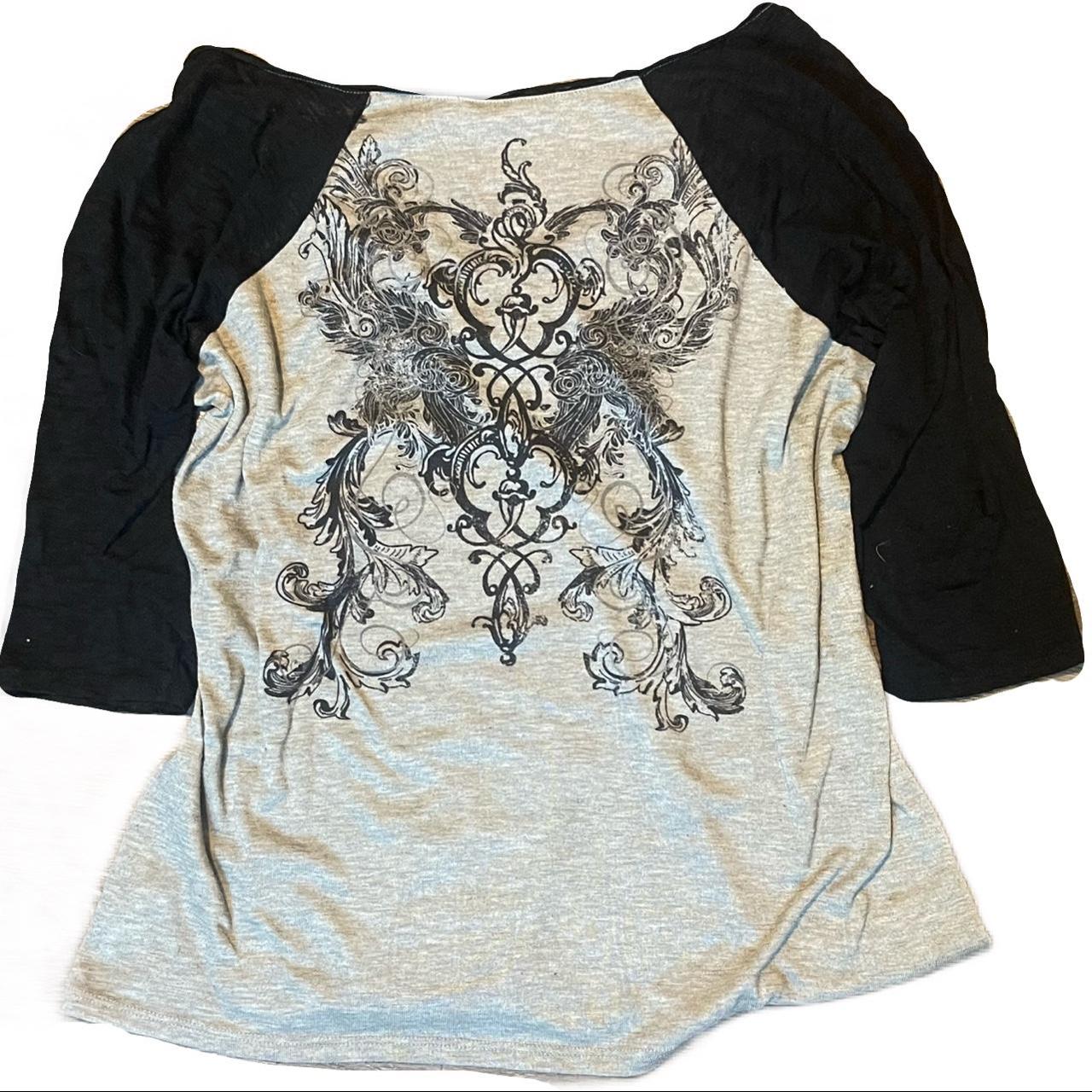 bedazzled cyber y2k tee marked as size 1 fits best... - Depop