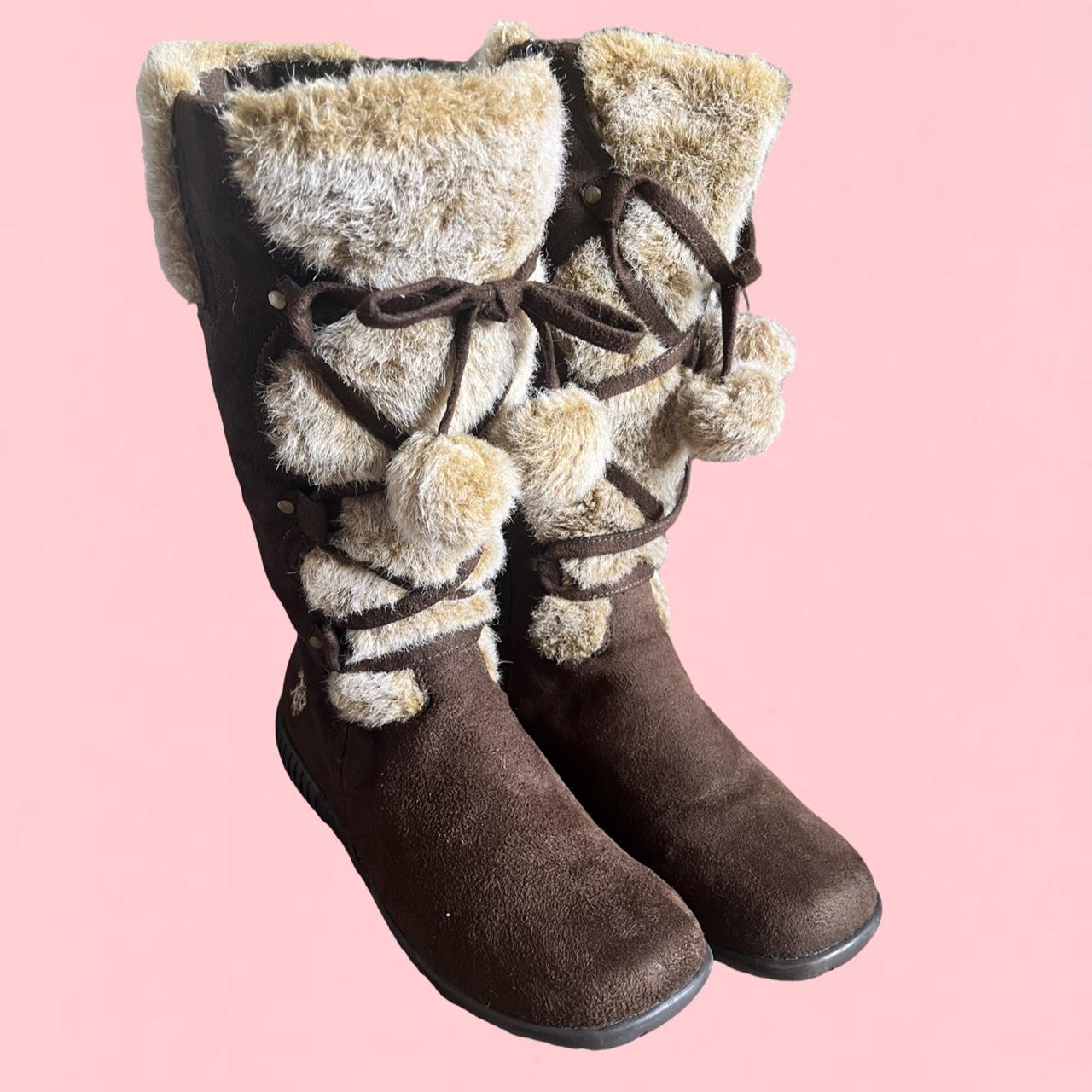 Brown and tan fluffy puff ball winter... - Depop