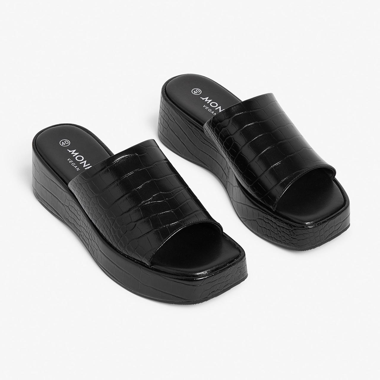 Monki squared-toe flatform mule sandals in a black... - Depop