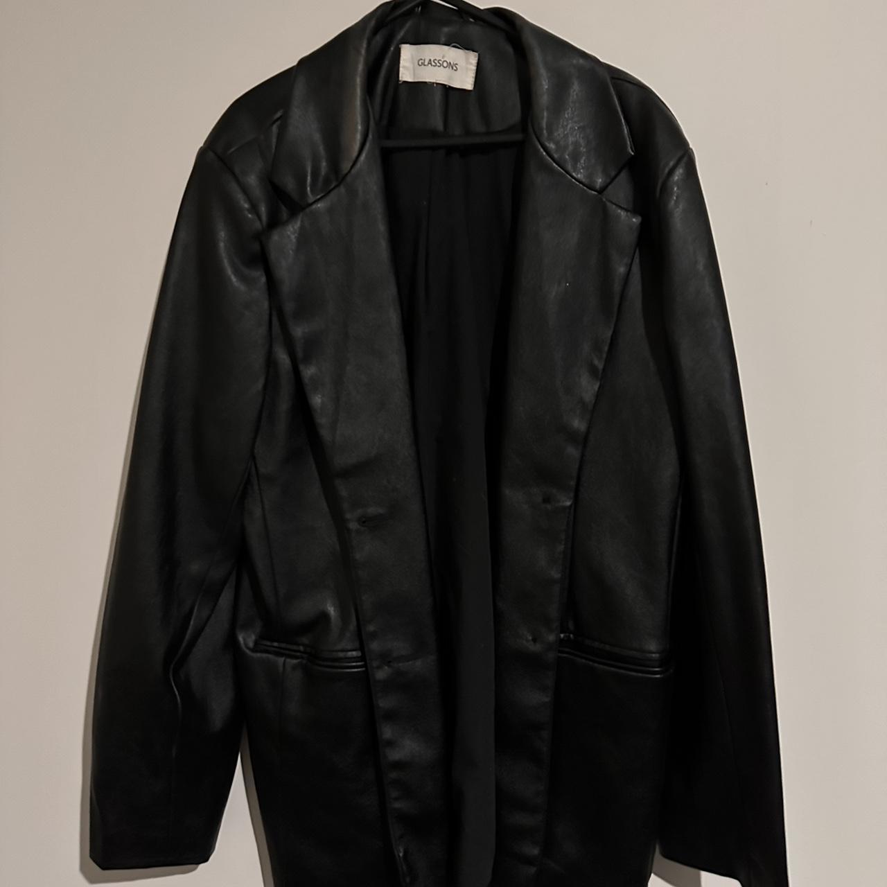 Oversized black leather blazer with a relaxed fit... - Depop