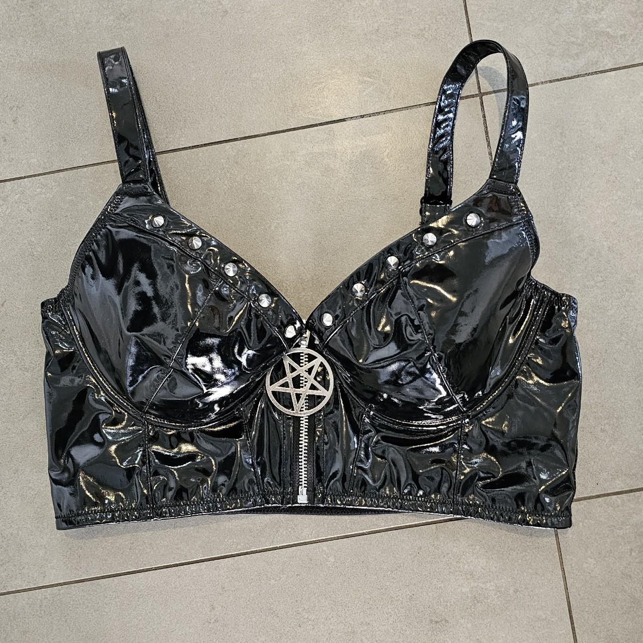 PVC crop top/bra from Killstar. Features adjustable... - Depop