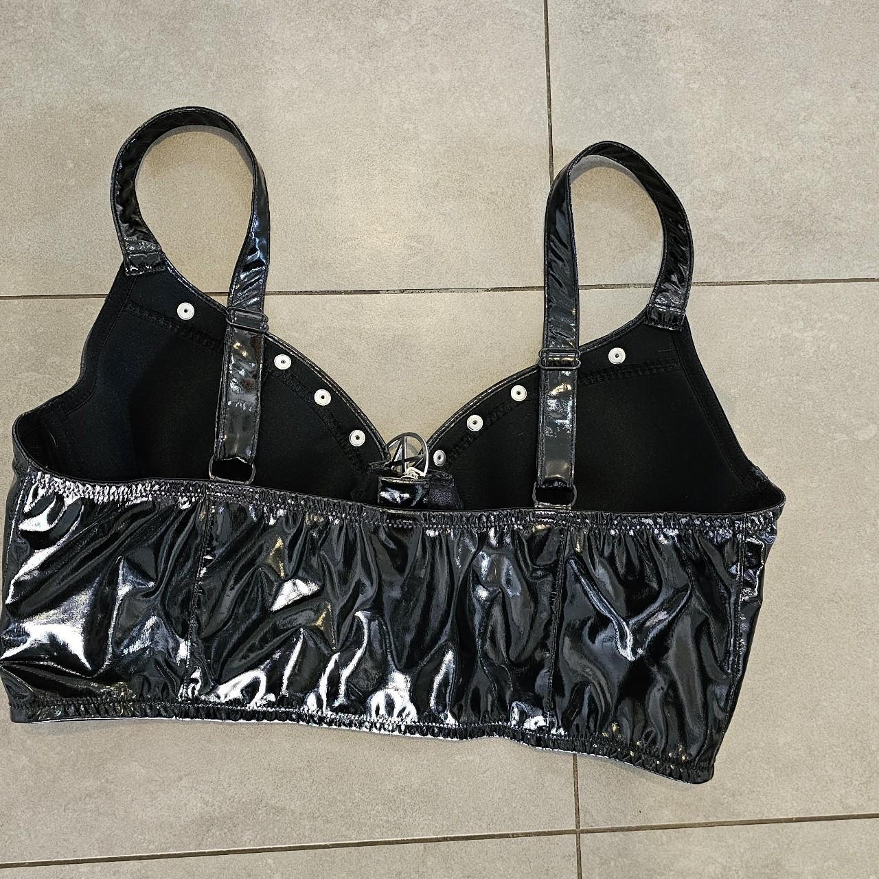 PVC crop top/bra from Killstar. Features adjustable... - Depop