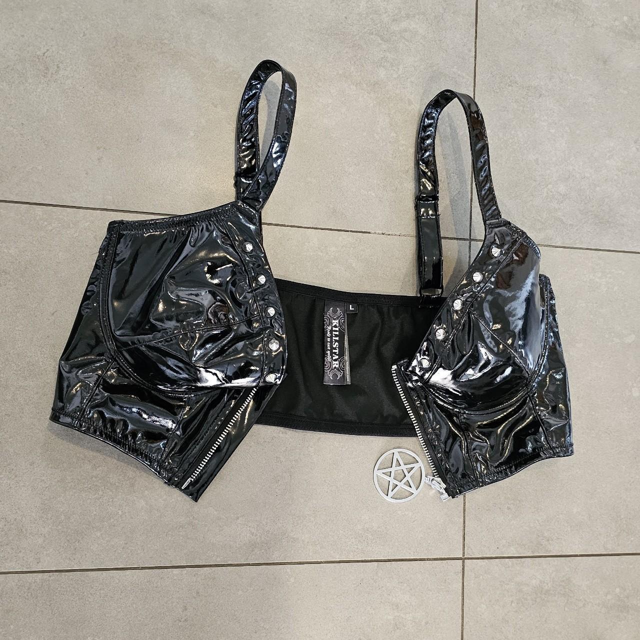PVC crop top/bra from Killstar. Features adjustable... - Depop