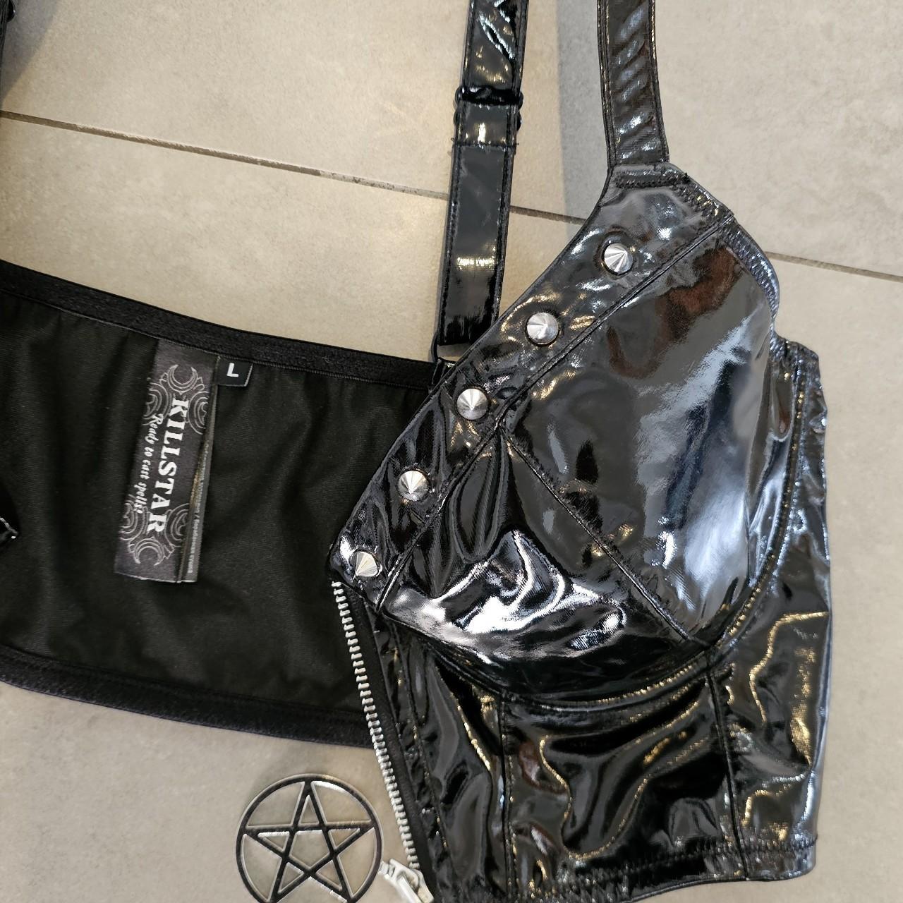 PVC crop top/bra from Killstar. Features adjustable... - Depop
