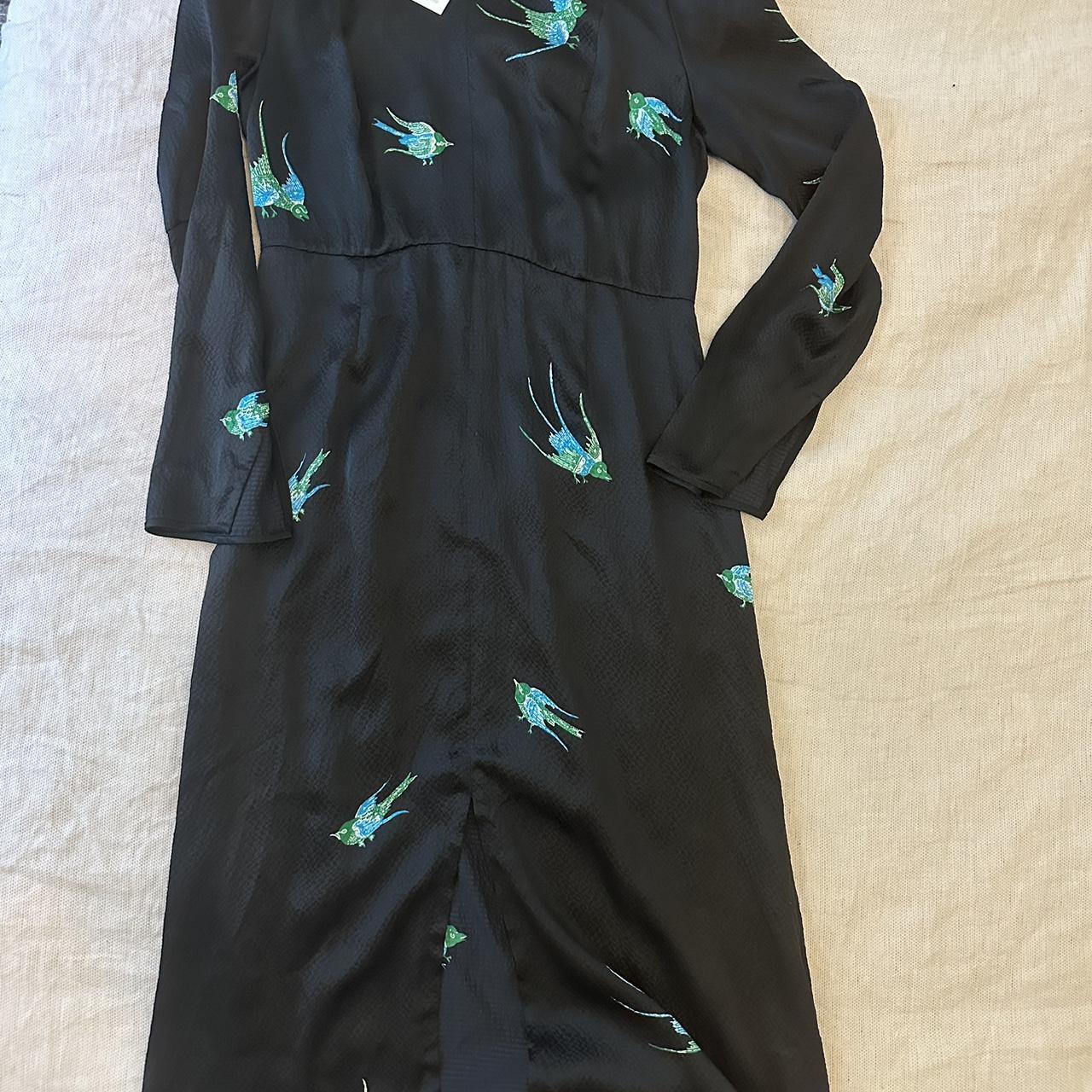 Black silk DVF dress - embroidered with birds Diane... - Depop
