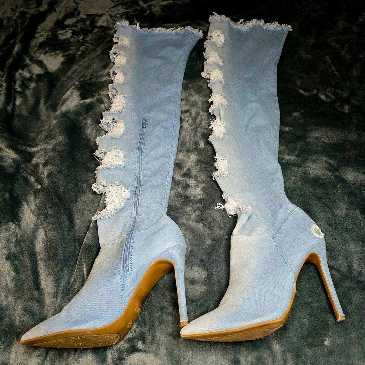 Y2K Rouge Helium Thigh High Distressed High Heel... - Depop