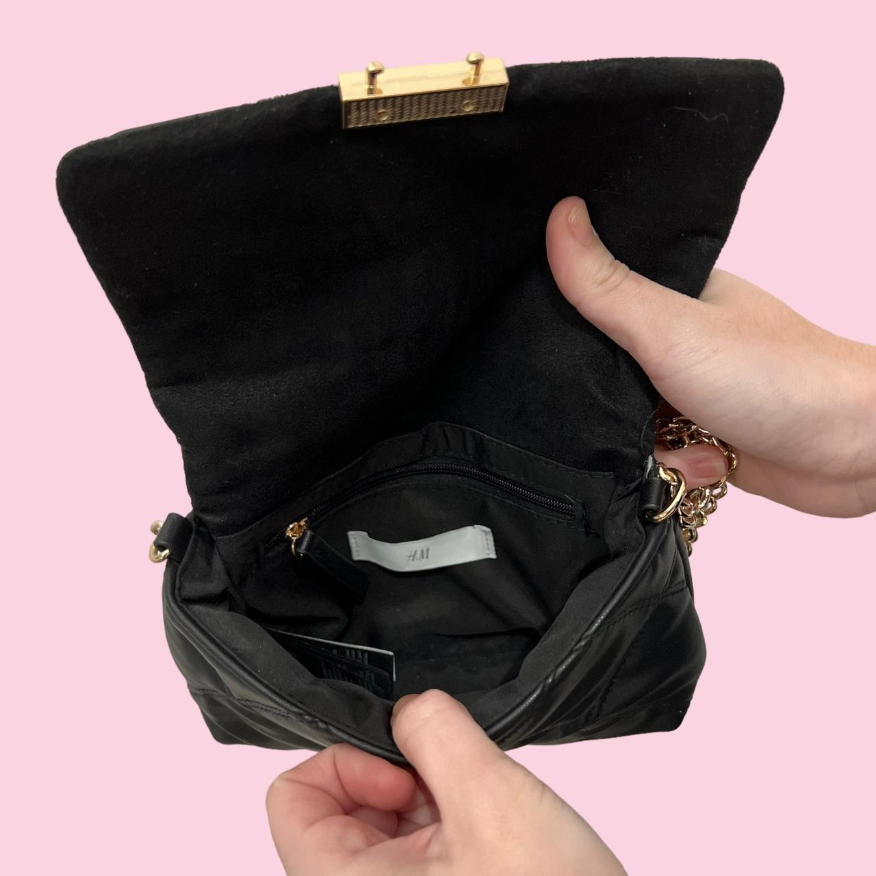 black quilted pattern purse with crossbody gold... - Depop