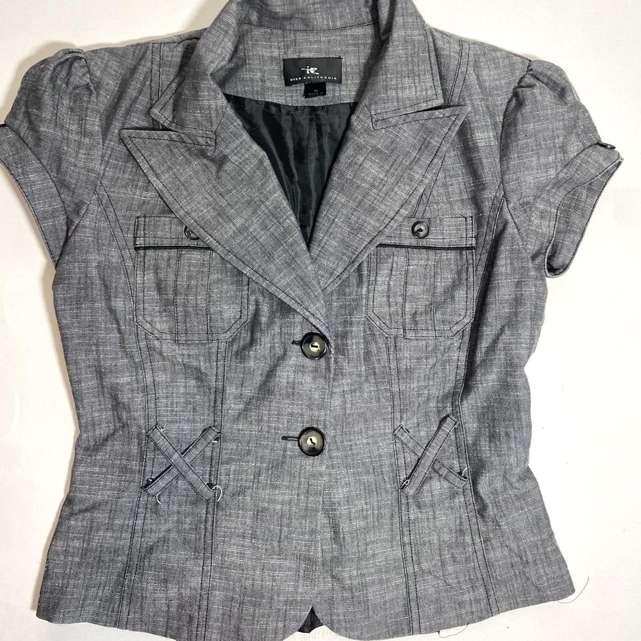 grey button up blouse top - Depop