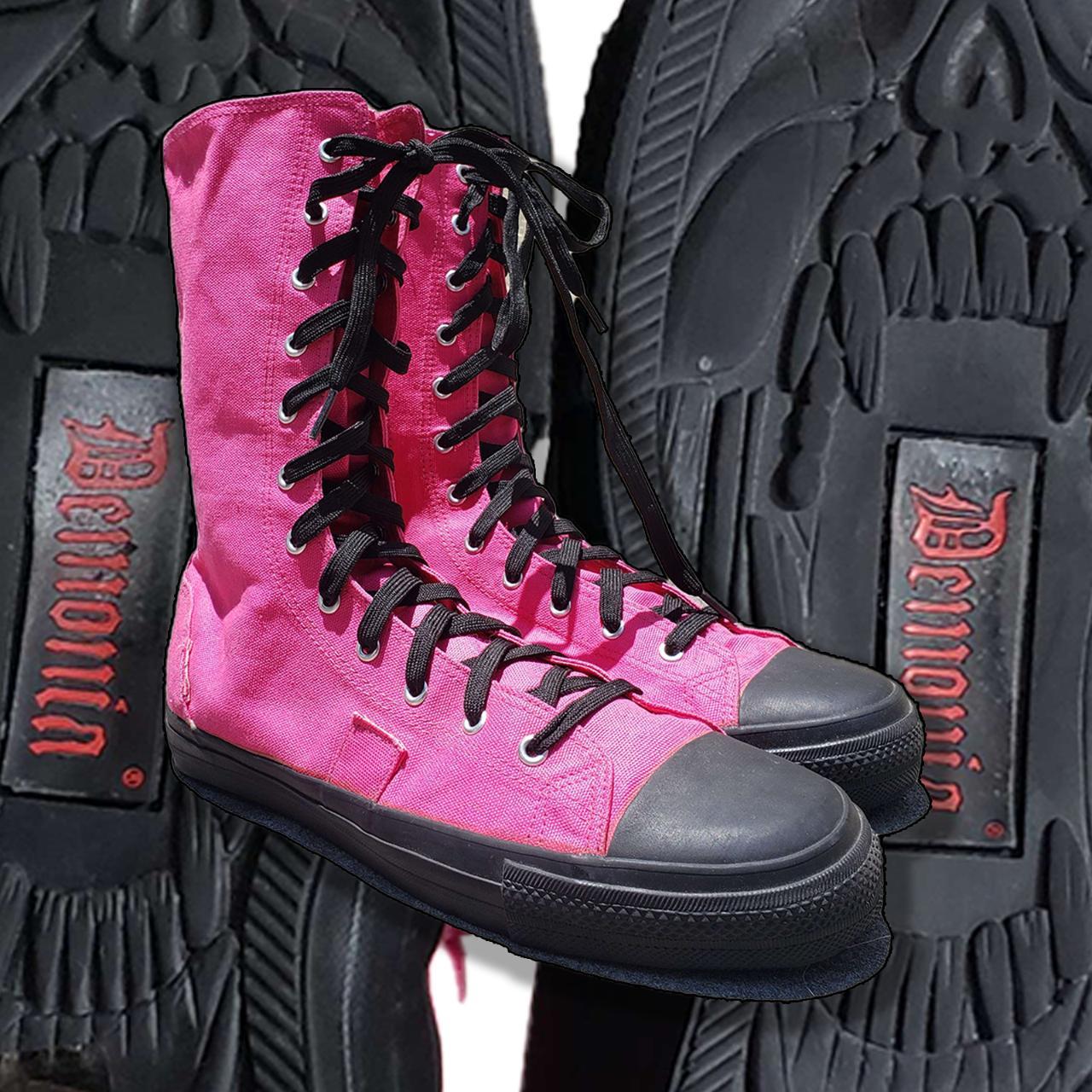 Demonia Deviant -201 Tall Hot Pink Sneaker Boots... - Depop