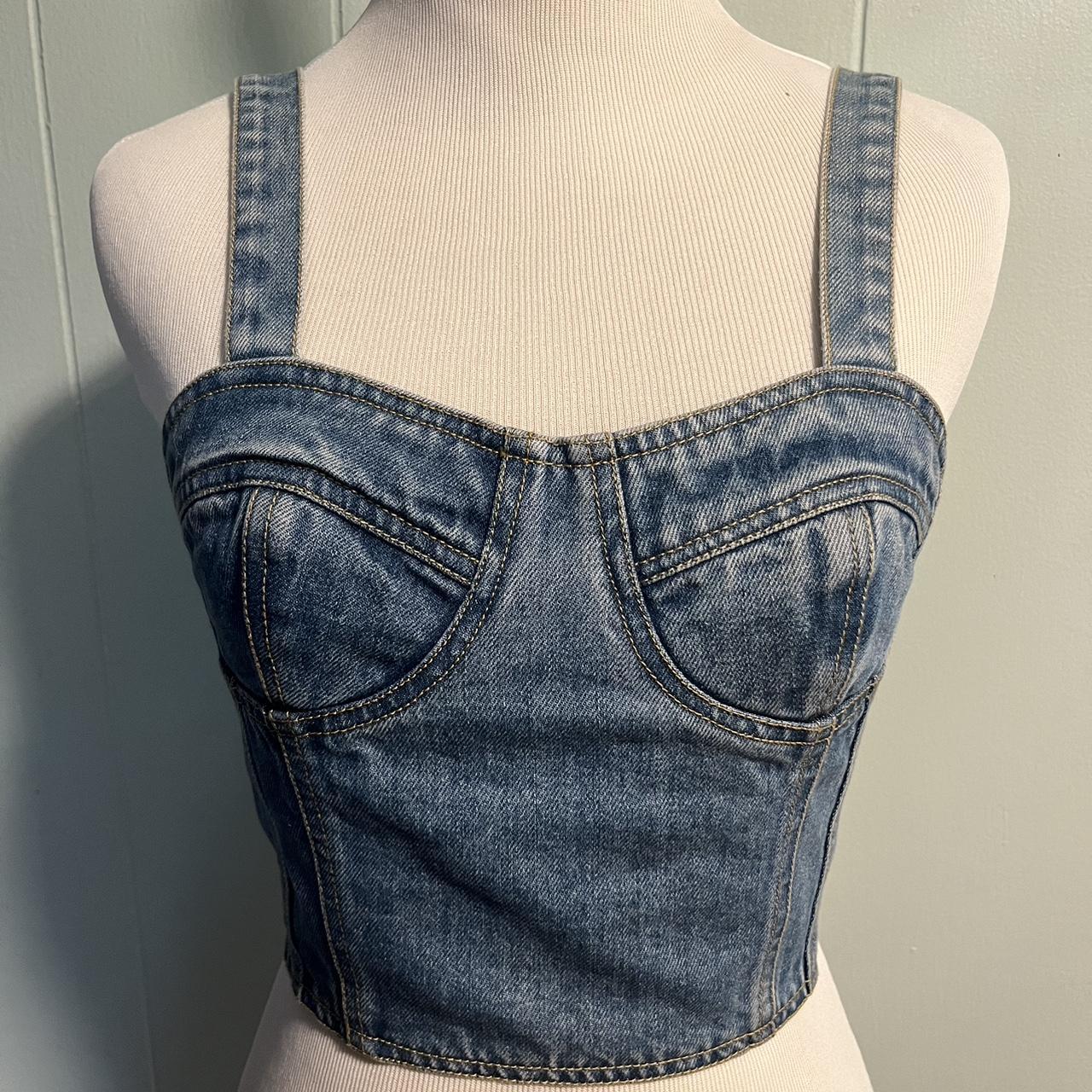 Blue denim corset top - NEVER WORN - item never... - Depop