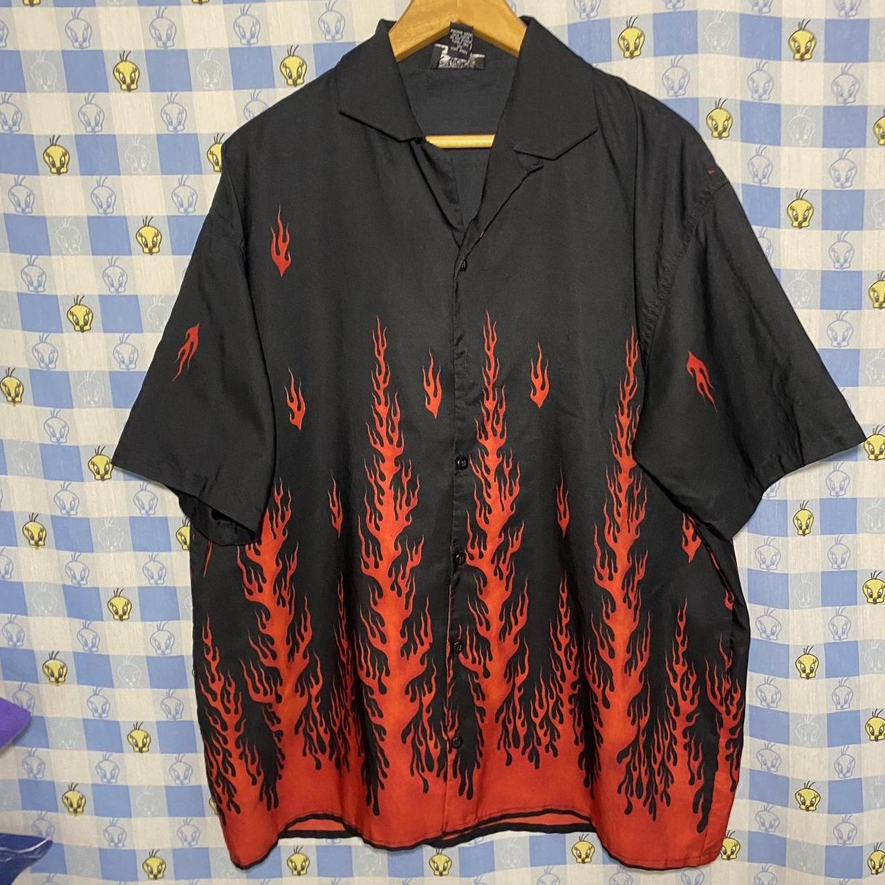Flames Ricky Button Up cool Clean used R-World Adult... - Depop