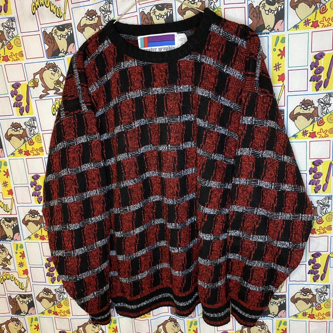 Red Sweater Graphics 90s Crossed Gray Black Adult L... - Depop